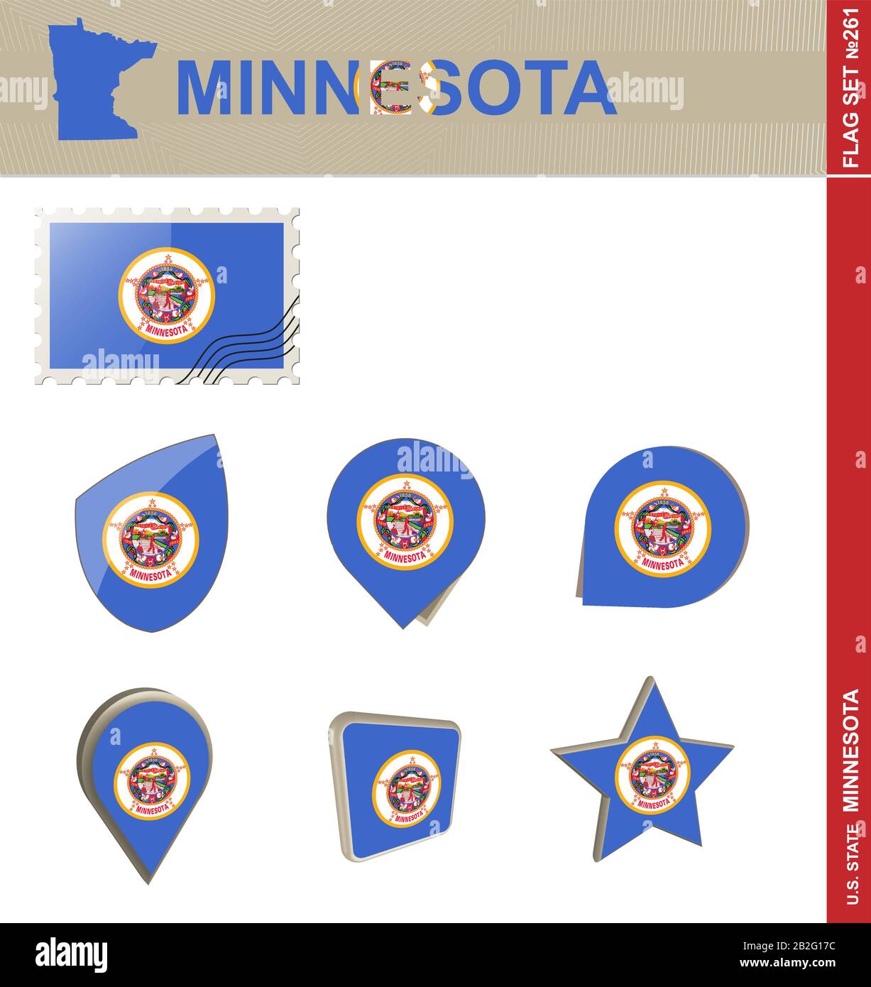 Minnesota Flag Set, US state, Flag Set #261. Vector Stock Vector Image ...