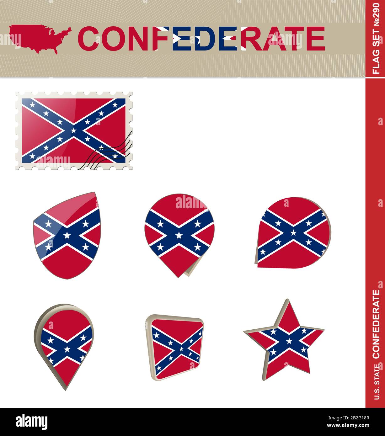 Confederate Flag Set, US state, Flag Set #290. Vector Stock Vector ...