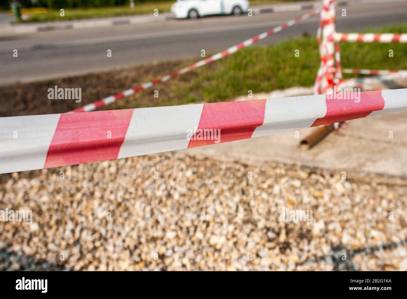 Do not cross red white line on street Stock Photo - Alamy