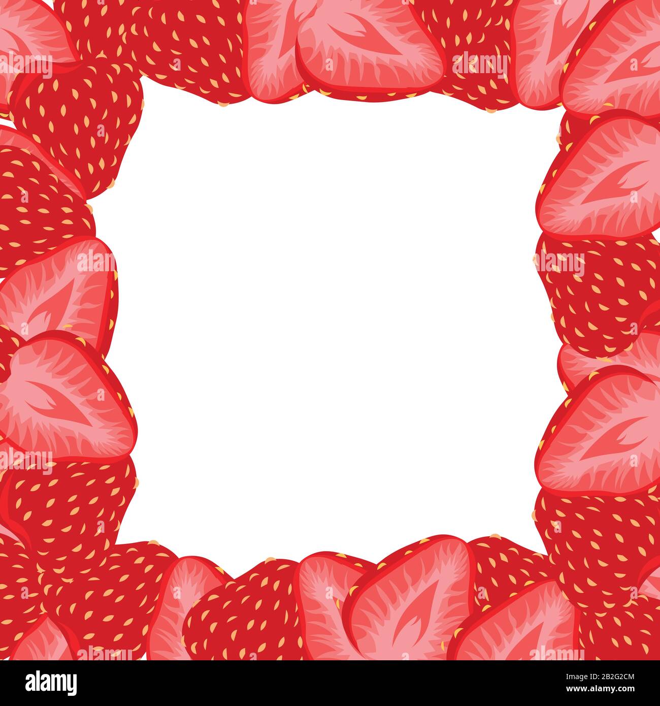 Square frame of strawberries. Summer design for flyer, cafe, menu ...
