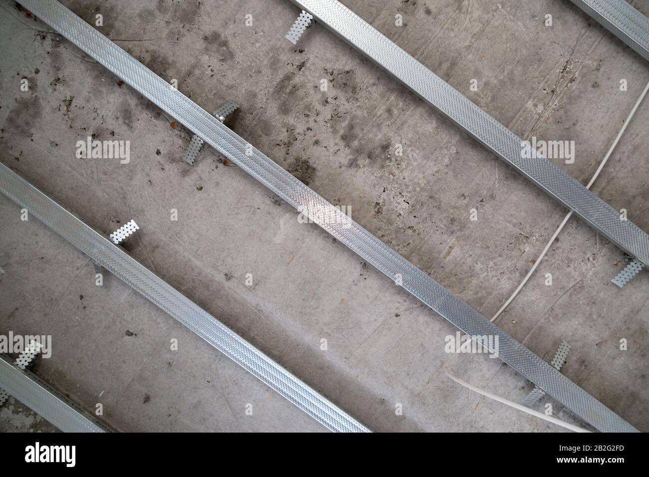 Structure of suspended ceiling structure, before installation of gypsum ...