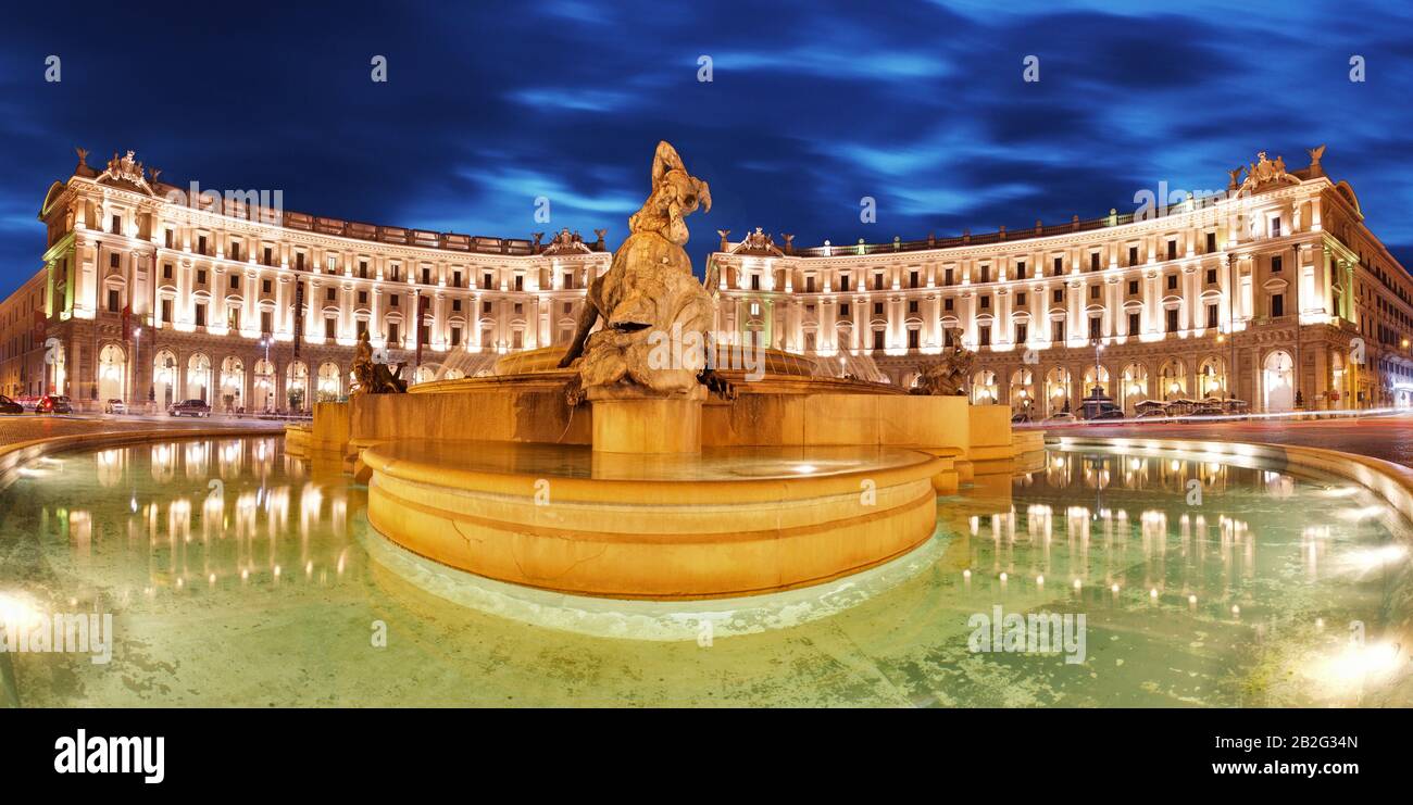 Piazza Repubblica, Rome at night, panorama Stock Photo - Alamy