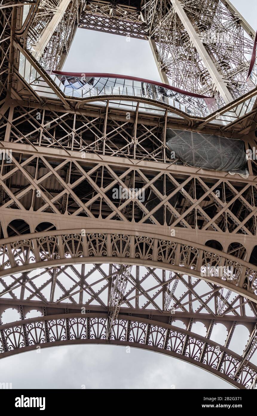 Paris, France. Construction Eiffel Tower, view from below Stock Photo ...