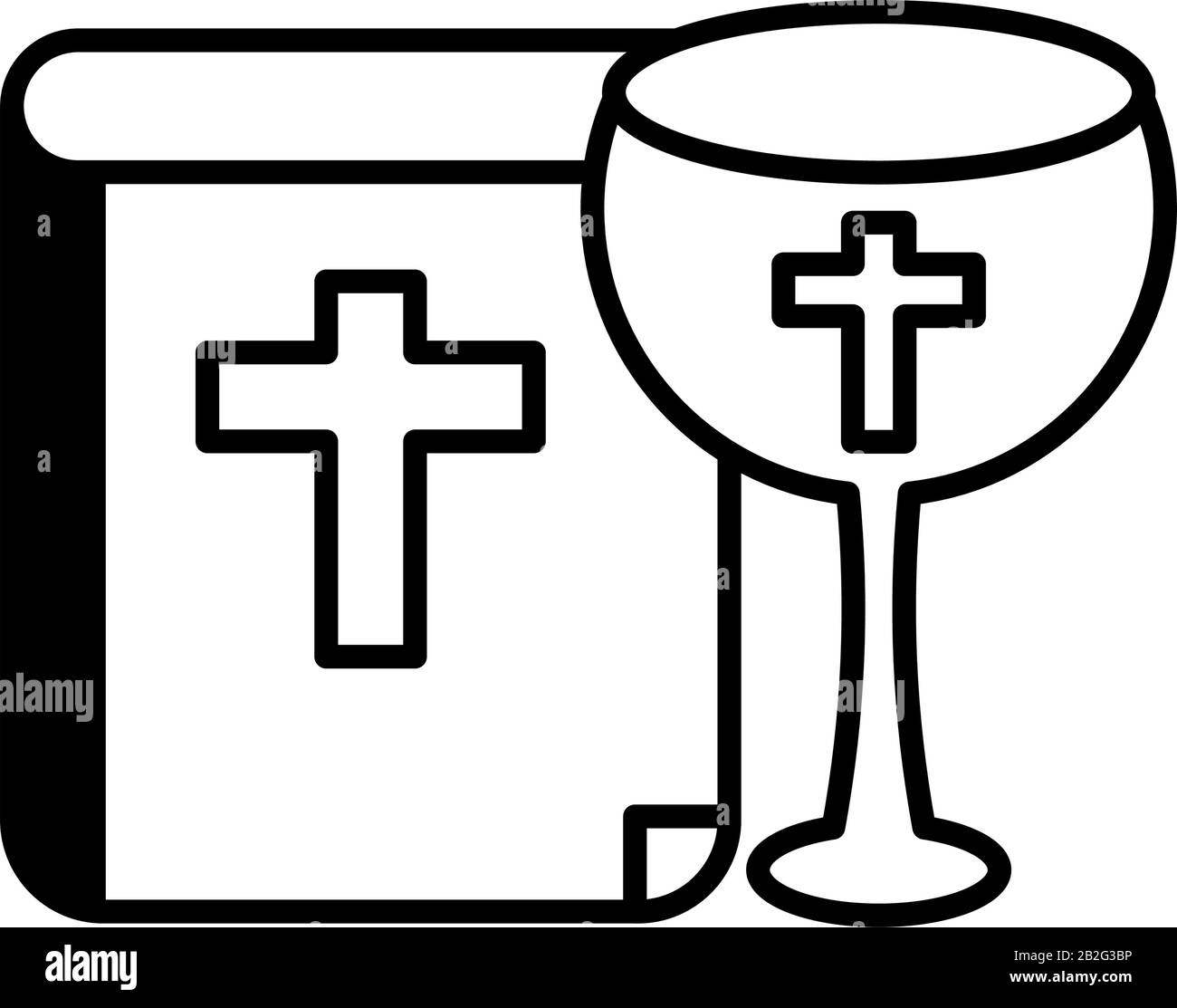 catholic bible with a glass of wine on white background vector ...
