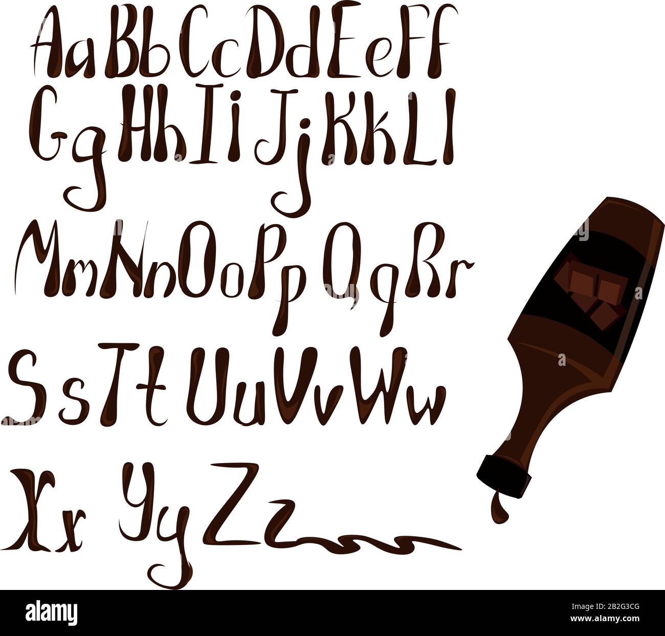 The alphabet of chocolate. Text from syrup. Making desserts, menus ...