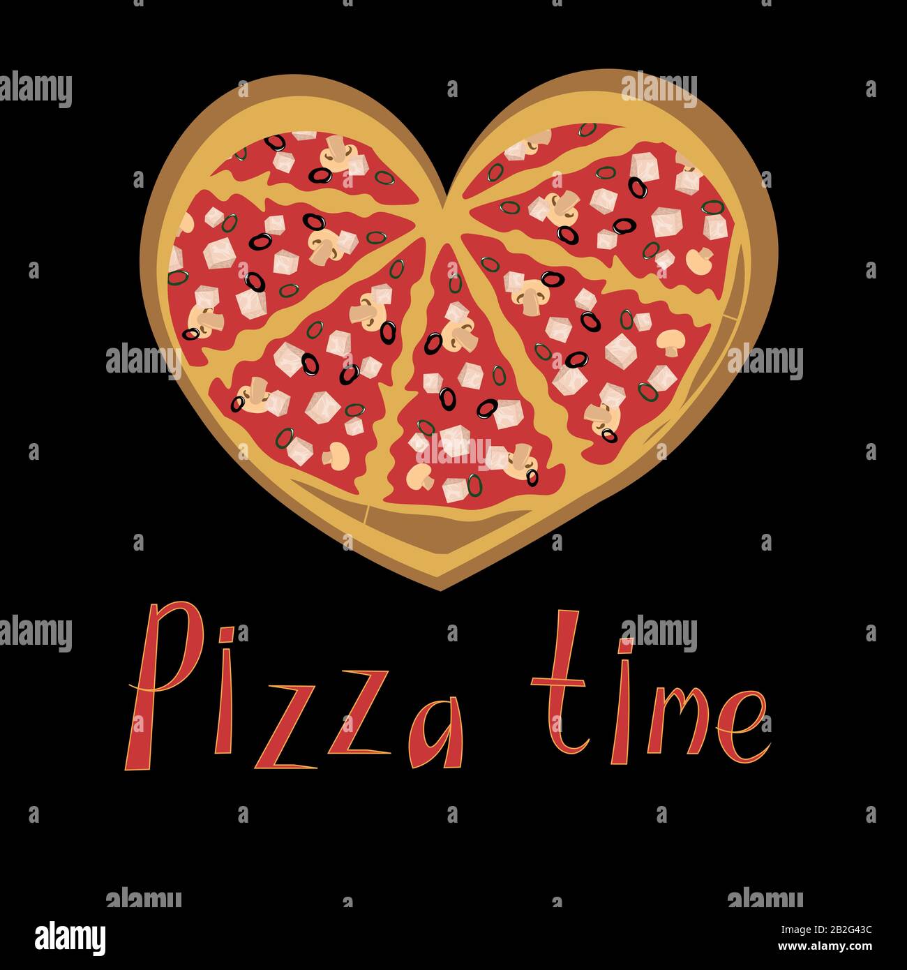 Pizza time. Pizza heart Design for a cafe logo, food club, menu Stock ...