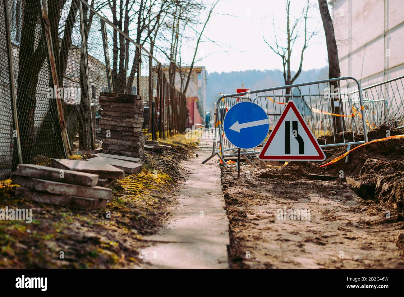 A narrow pathway and signs Stock Photo - Alamy