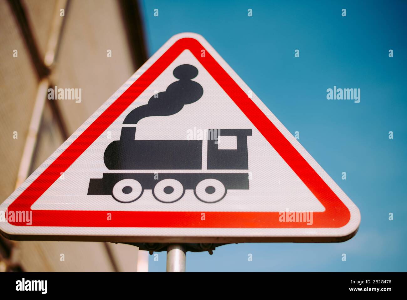 Train warning road sign hi-res stock photography and images - Alamy