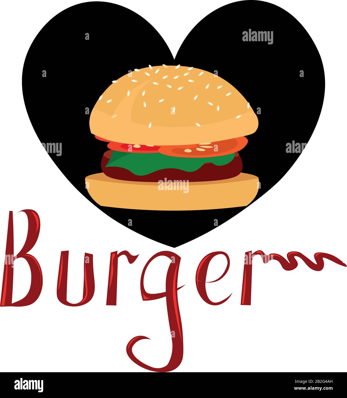 Burger, text from ketchup. Design for a cafe logo, food club, menu ...