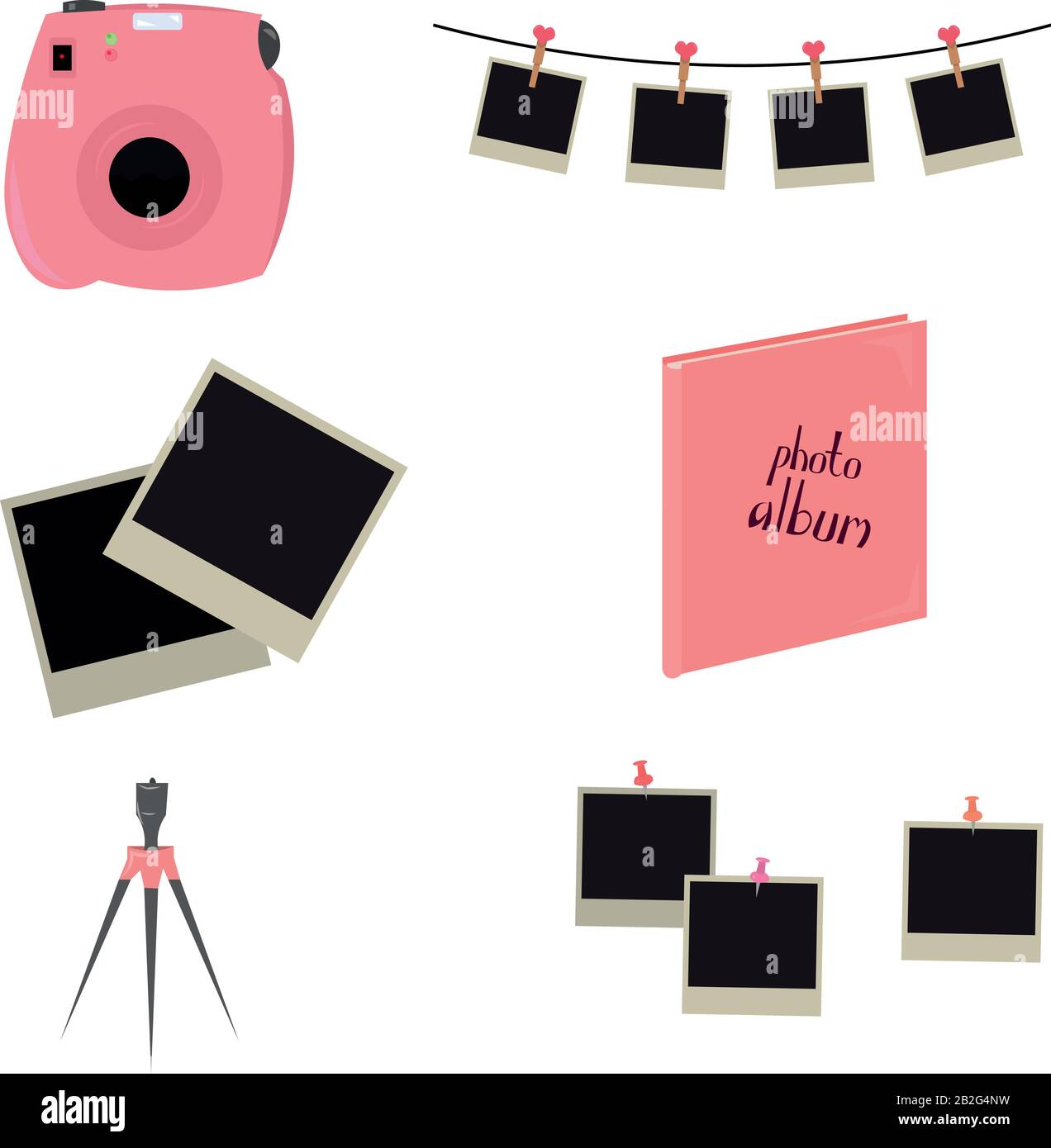 Set photographer in the style of a cartoon. Camera, photos, tripod ...