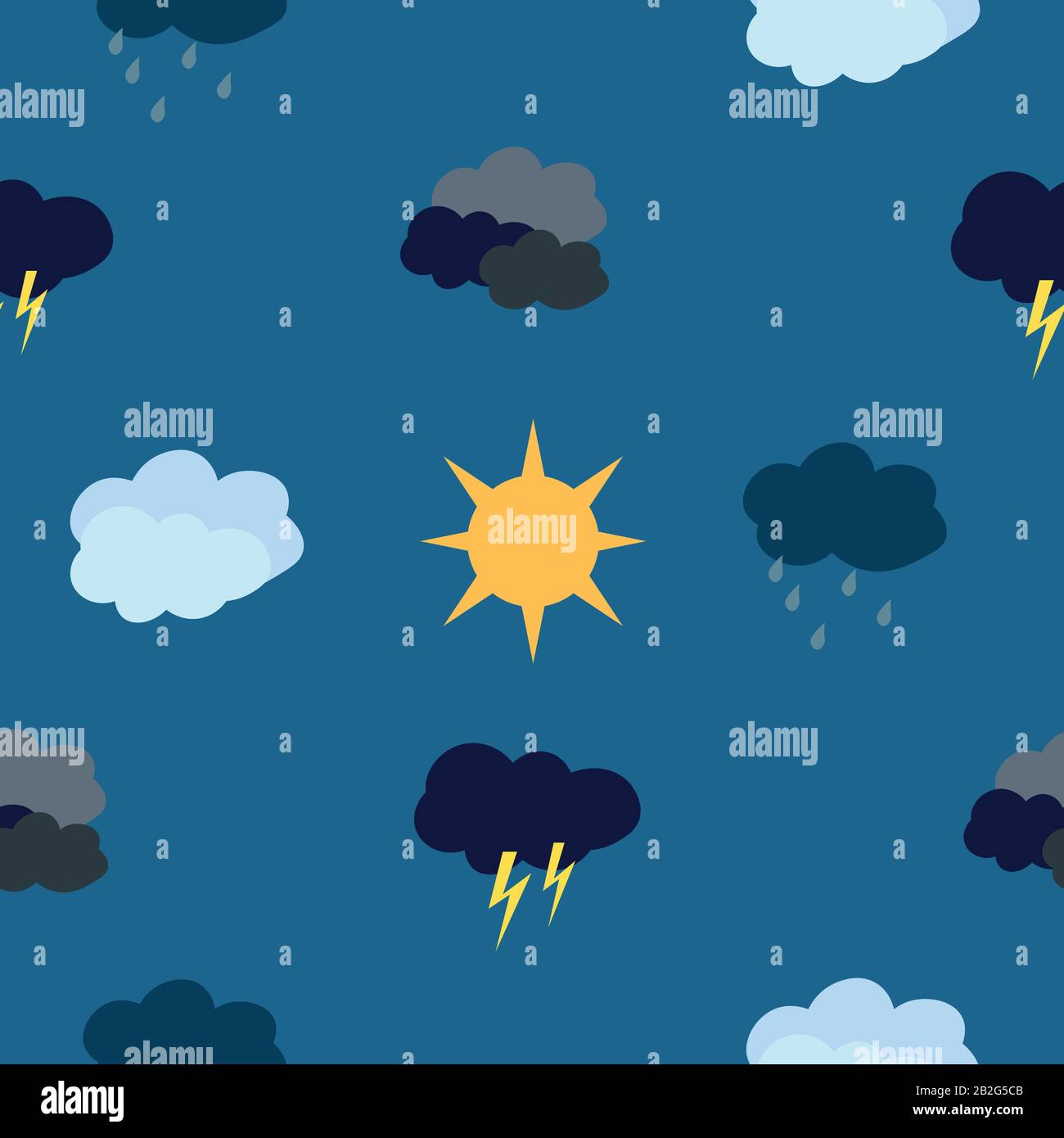 Weather pattern Rain, clouds and sun. Design for fabric, bed linen ...