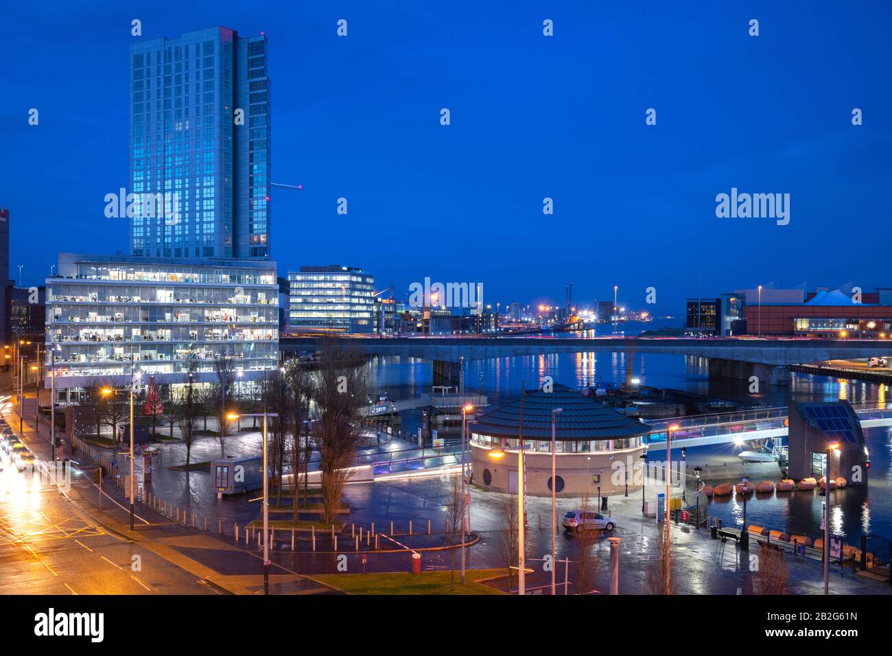 City Quays and the Obel Building in laganside Belfast Stock Photo - Alamy