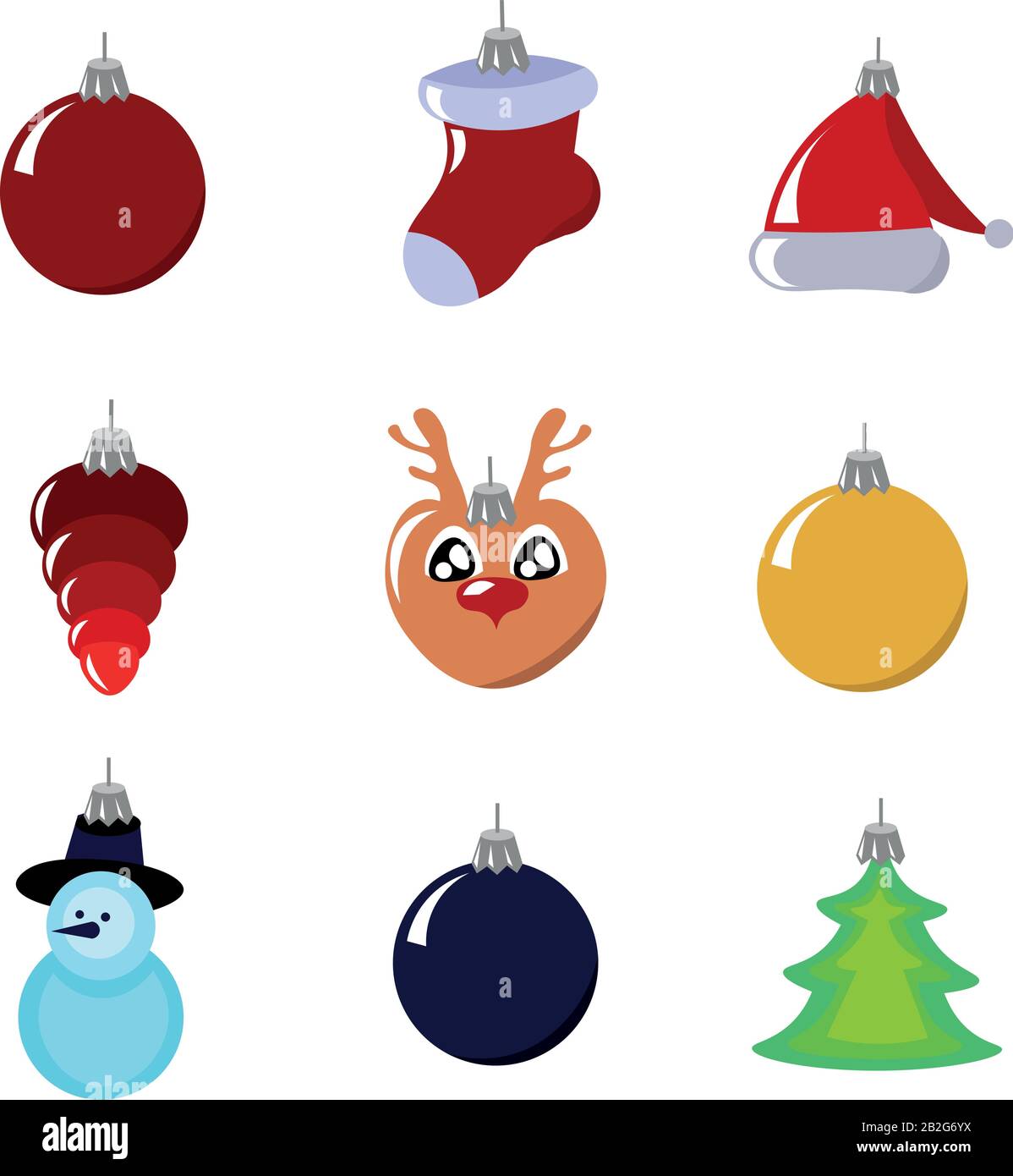 Set of Christmas toys. Multi-colored balls and figures. Decor for the ...