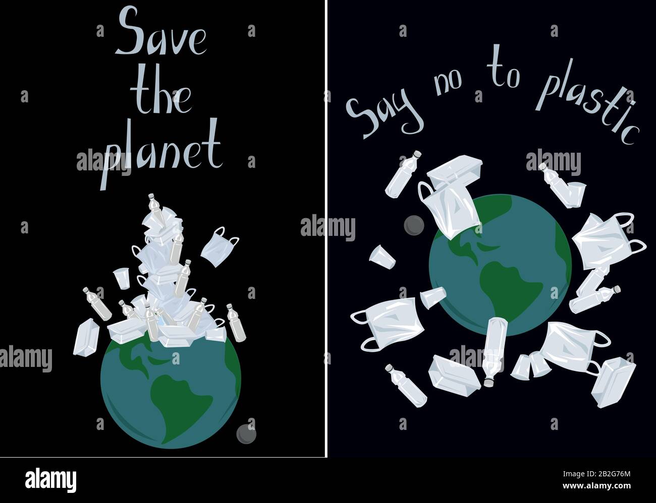 Set of vector environmental postcards. Save the planet, say no to ...