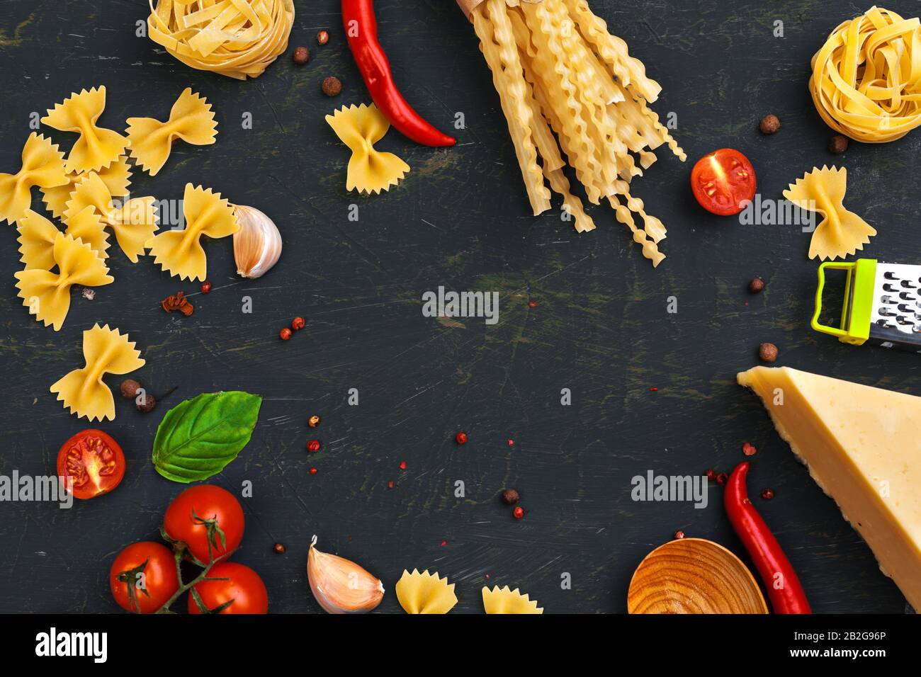 Top view of raw Italian pasta. creative photo Stock Photo - Alamy