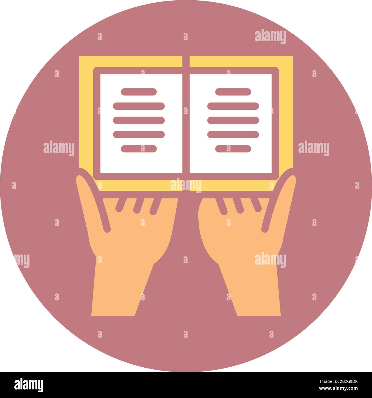 hands holding a book icon over white background, block style, vector ...