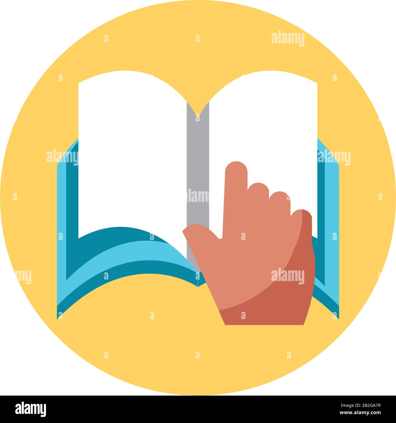hand pointing a book page over white background, colorful block style ...