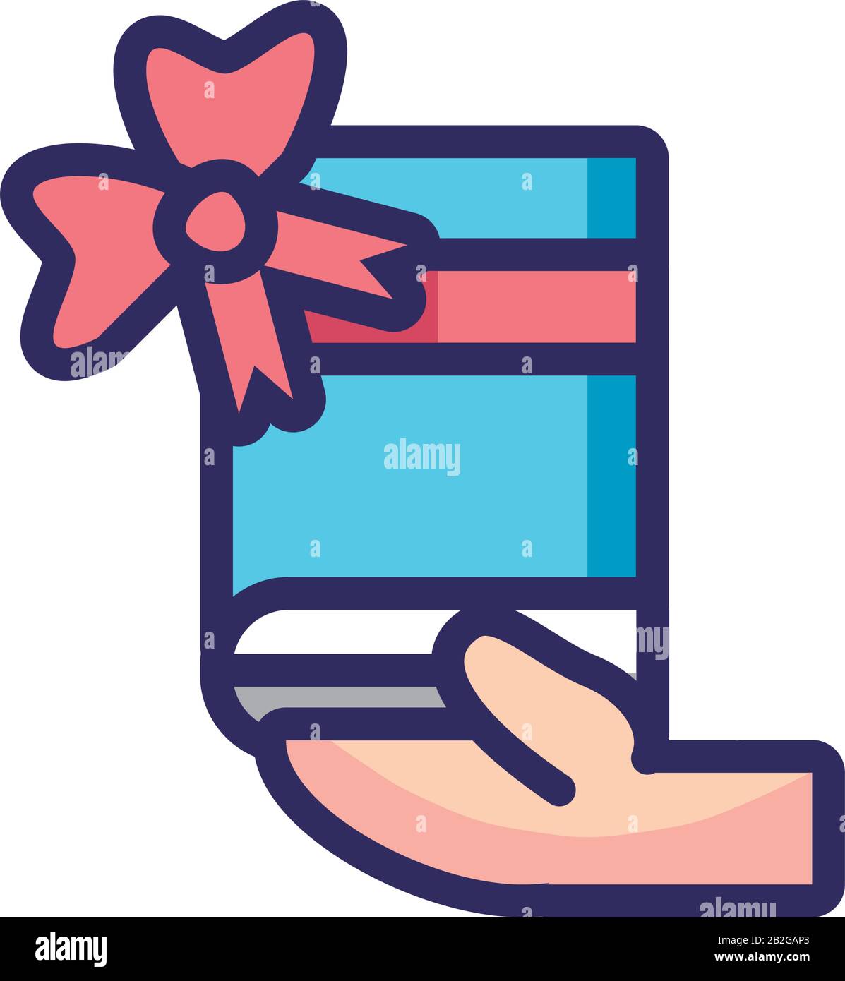 hand holding a gift book icon over white background, colorful line and ...