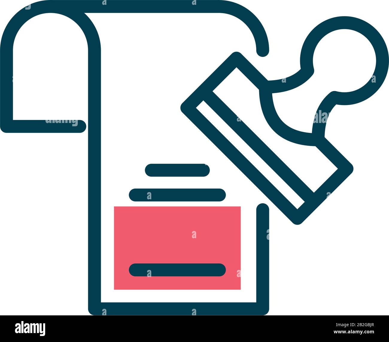 stamp and document icon over white background, half color style, vector ...