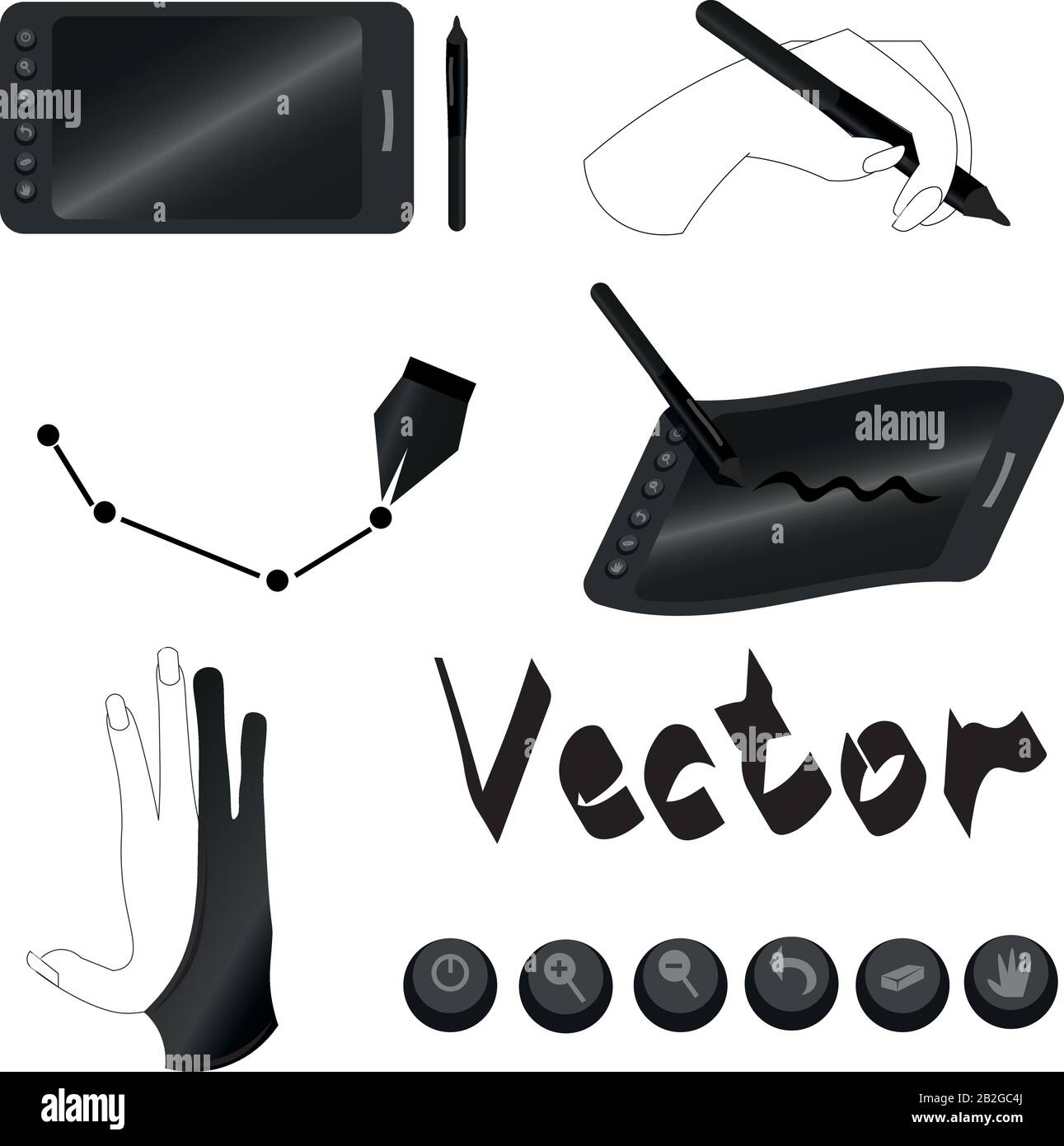 Set objects for graphic designer. Freelance and digital. Vector ...