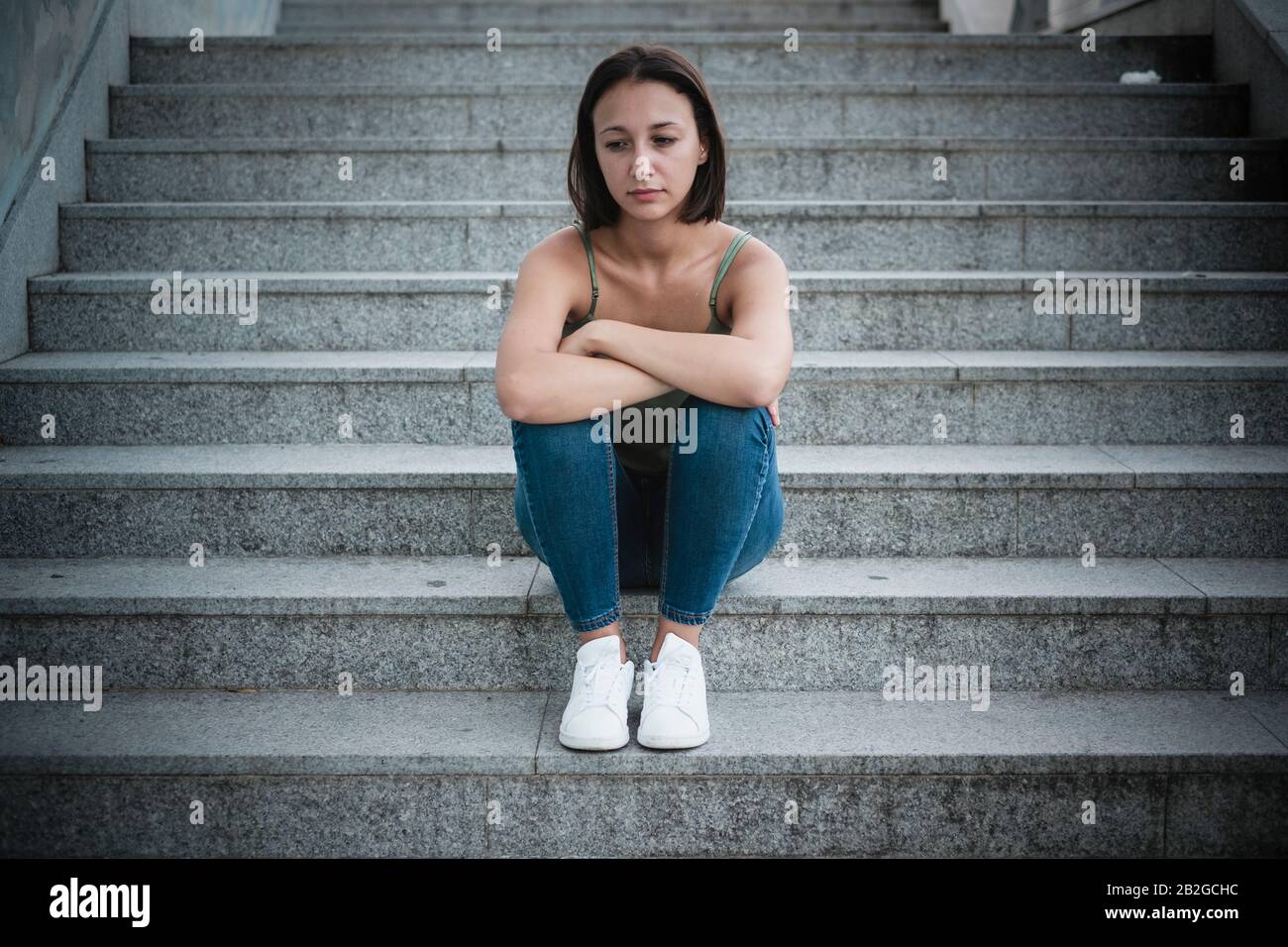 Depressed and anxious young girl portrait Stock Photo - Alamy