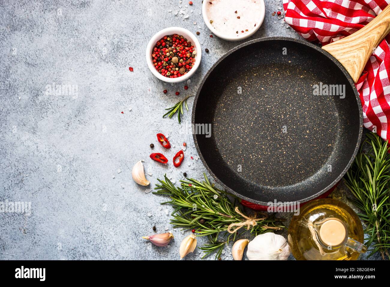 Food cooking background on kitchen table top view Stock Photo - Alamy