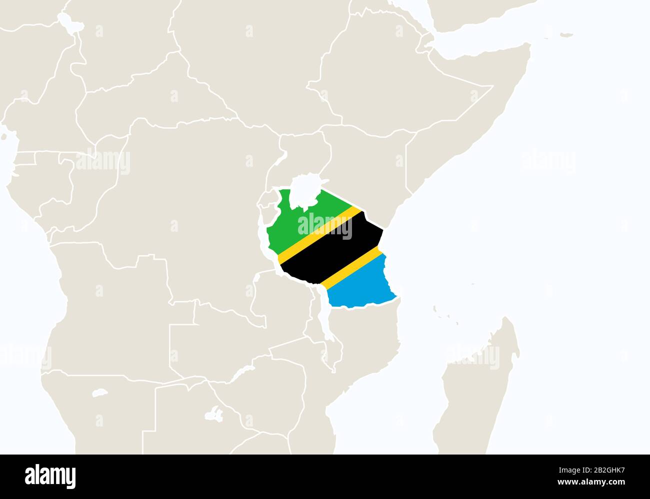 Africa With Highlighted Tanzania Map Vector Illustration Stock Vector