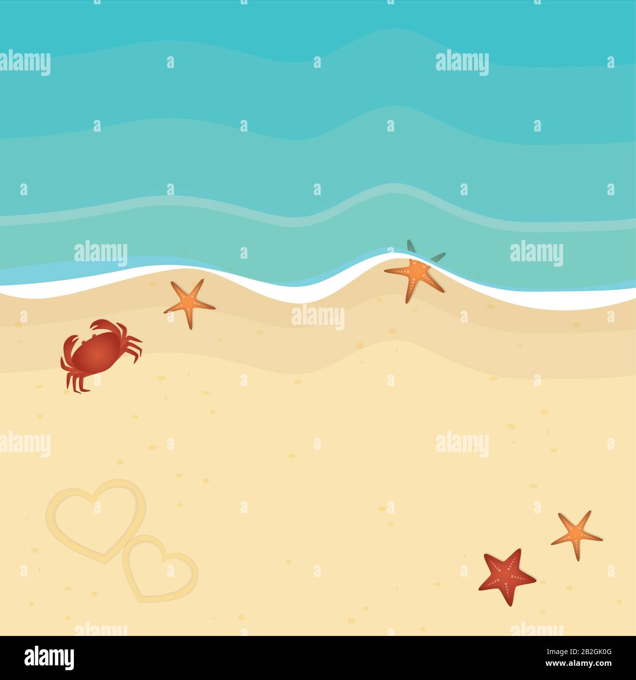 summer holiday on the beach with starfish and crab vector illustration ...