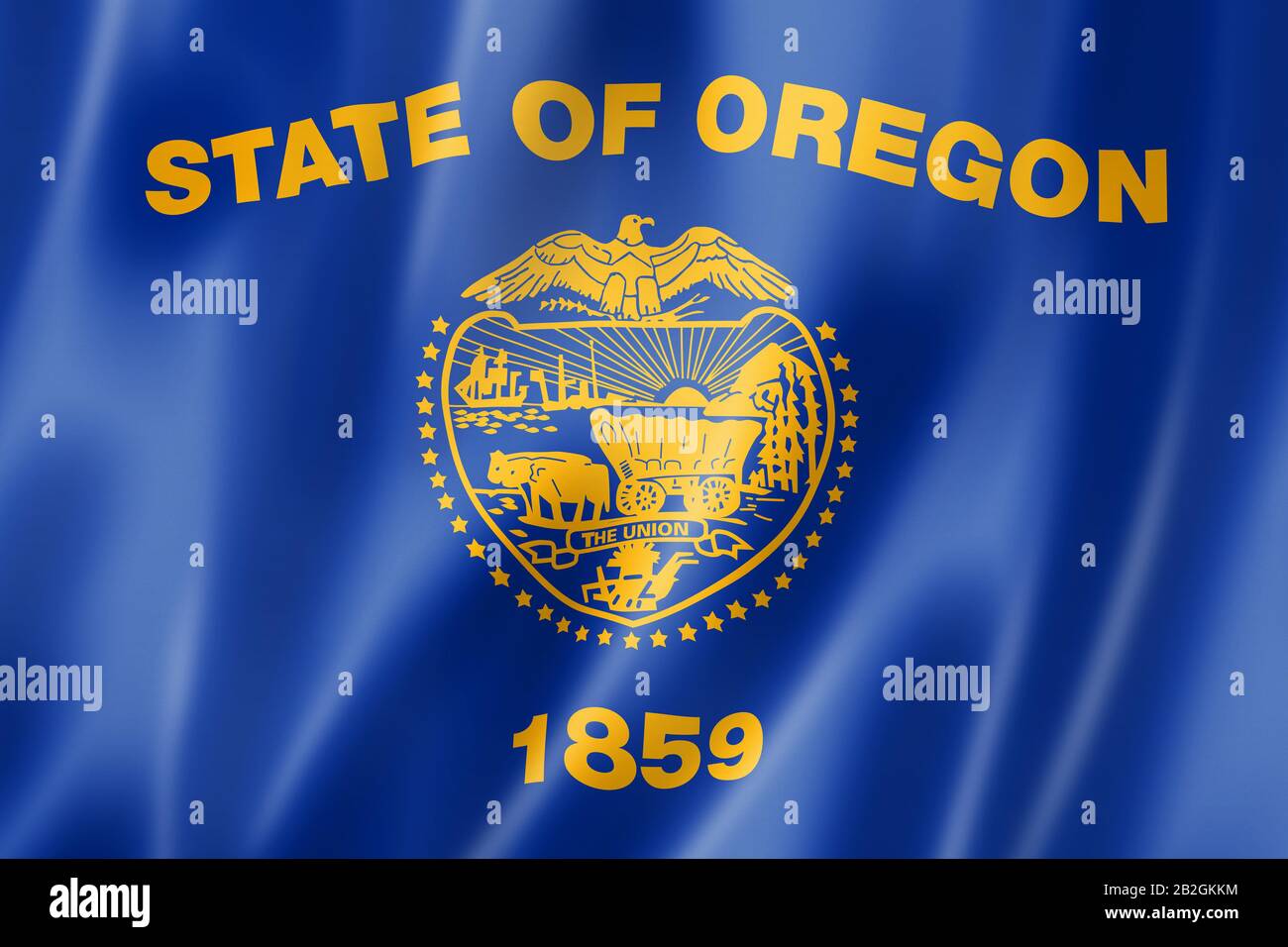 Oregon flag, united states waving banner collection. 3D illustration ...