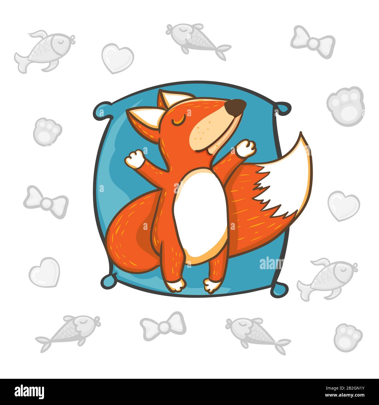 Vector in line style. Cute baby fox sleep or dreaming in cartoon style ...