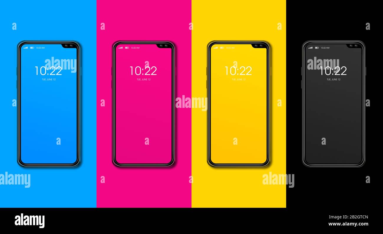 CMYK smartphone set isolated on color background. 3D render ...