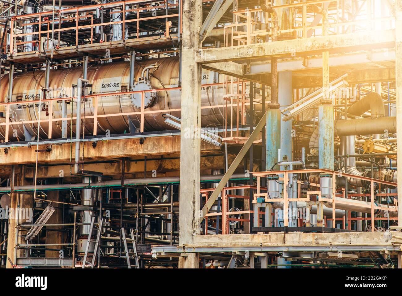 Industrial zone,The equipment of oil refining,Close-up of industrial ...
