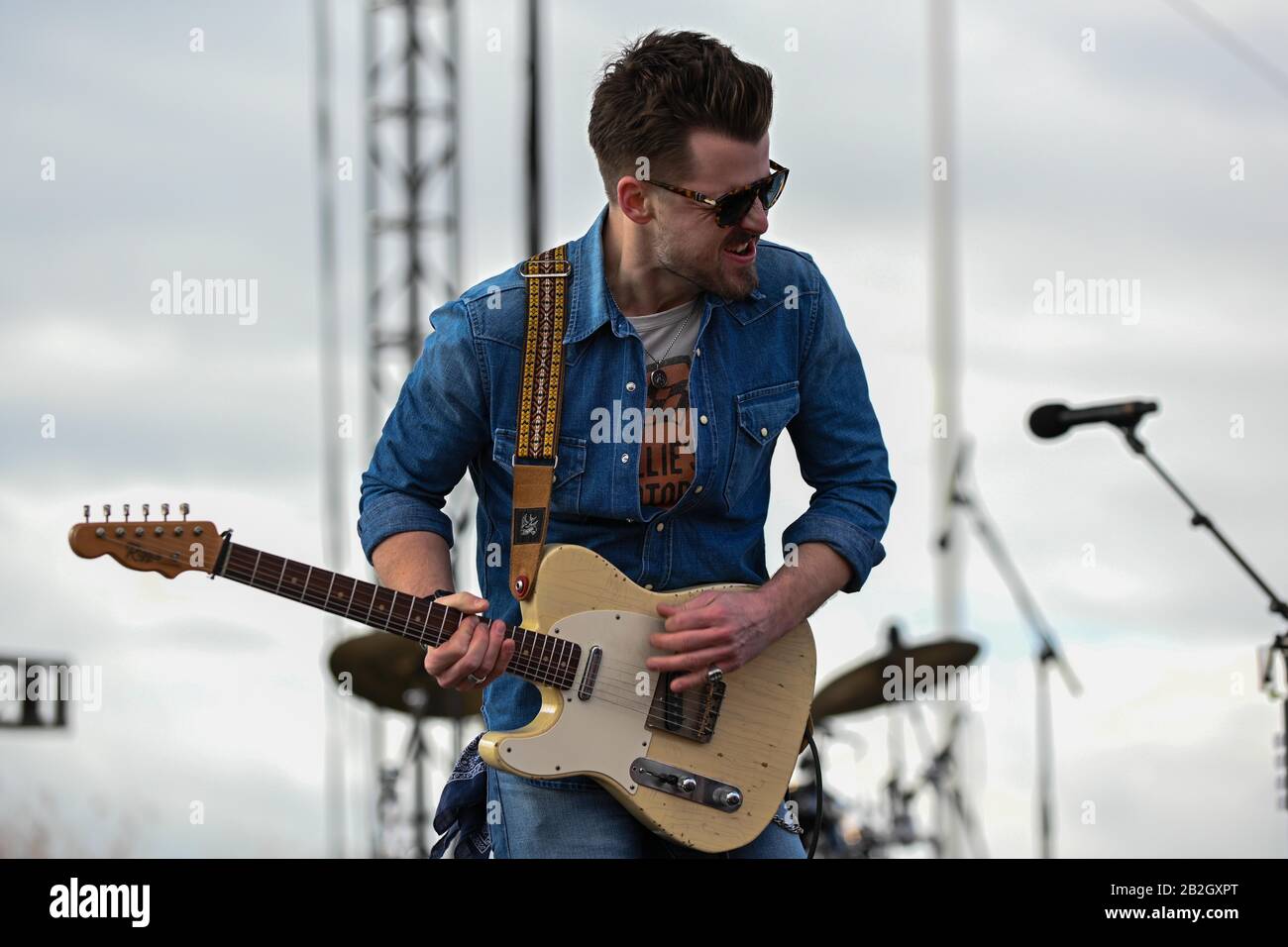 Country music singer Chase Bryant performed before the NASCAR Auto Club ...