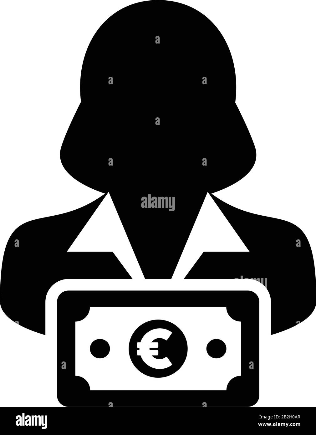 Cash icon vector female user person profile avatar with Euro sign ...