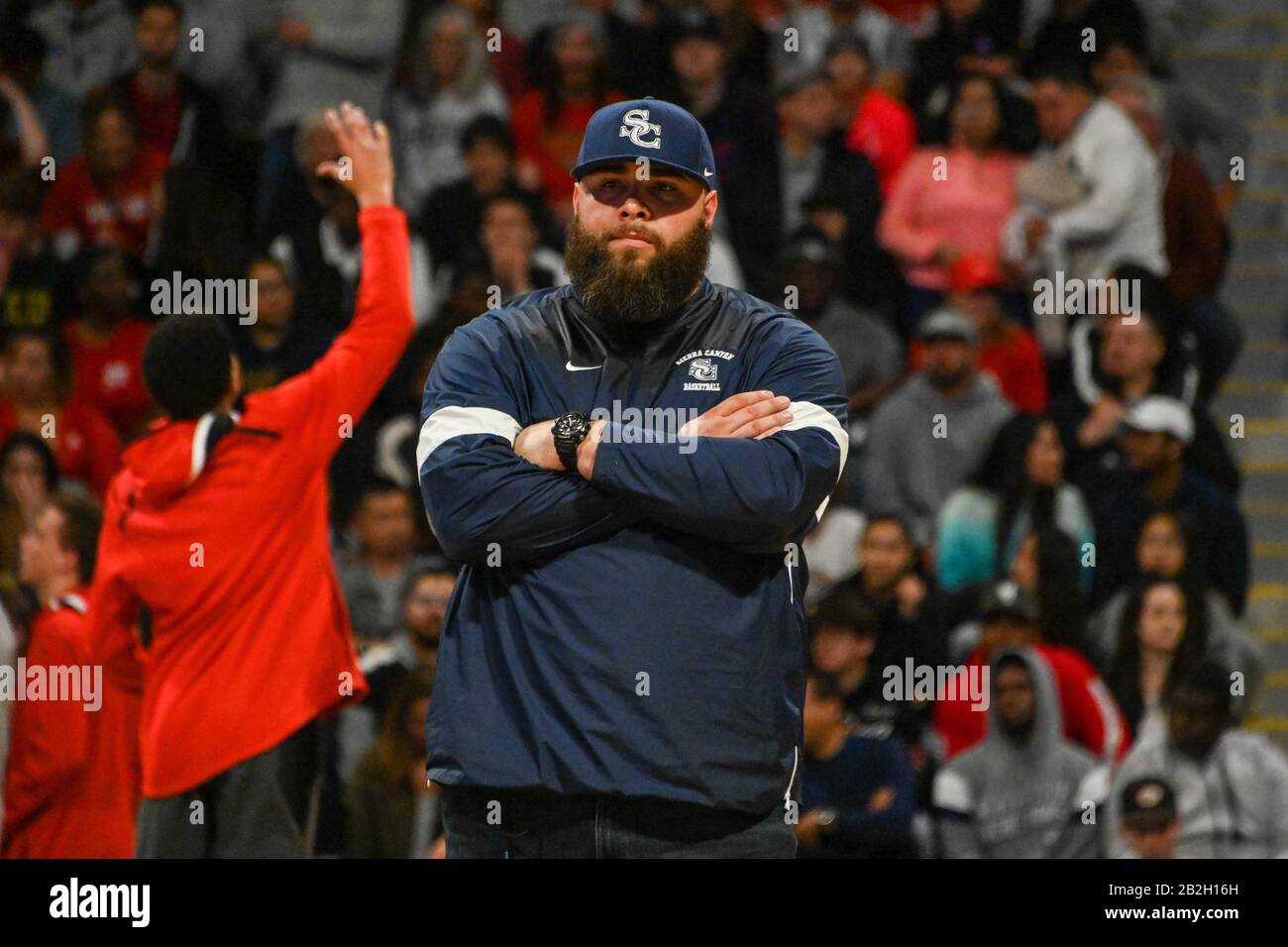 A Sierra Canyon Trailblazers security guard stands during a CIF ...