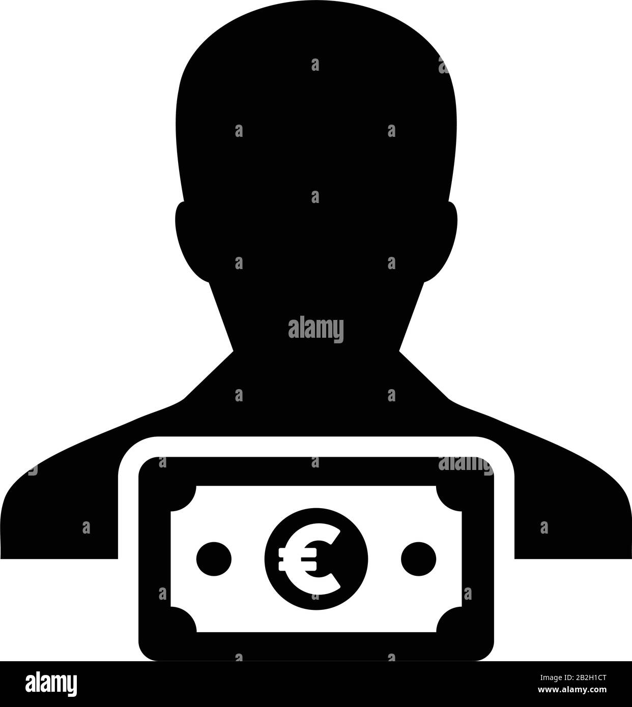Cash icon vector male user person profile avatar with Euro sign ...