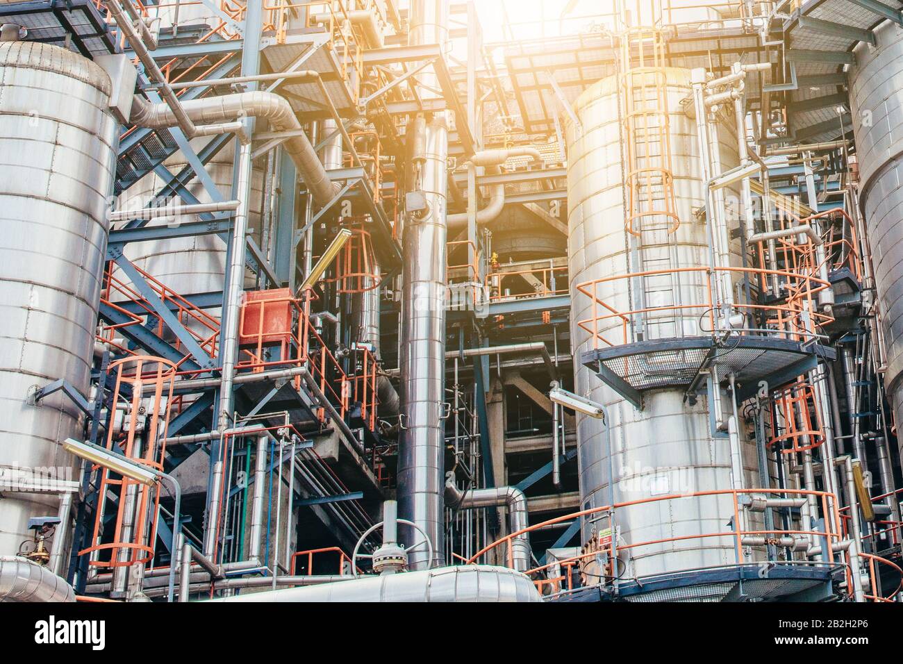 Industrial zone,The equipment of oil refining,Close-up of industrial ...