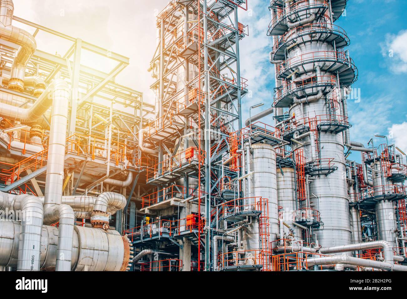 Industrial zone,The equipment of oil refining,Close-up of industrial ...