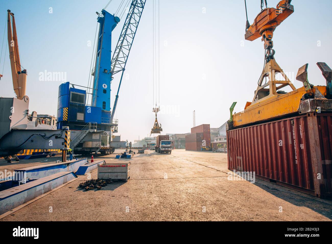 Business Logistics concept,Truck in container depot in import and ...