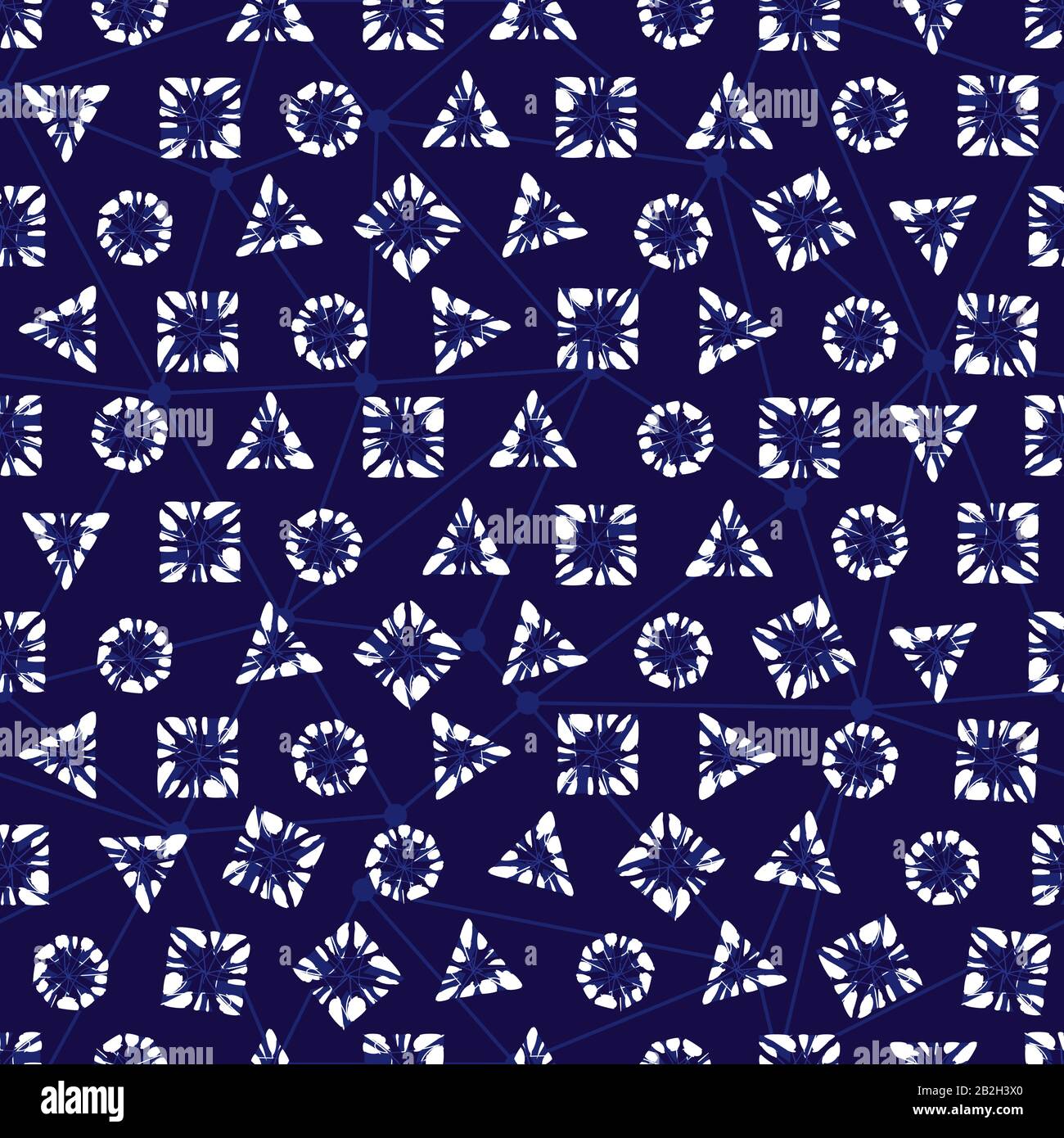 Vector blue shibori elegant triangle square circle polka dot seamless ...