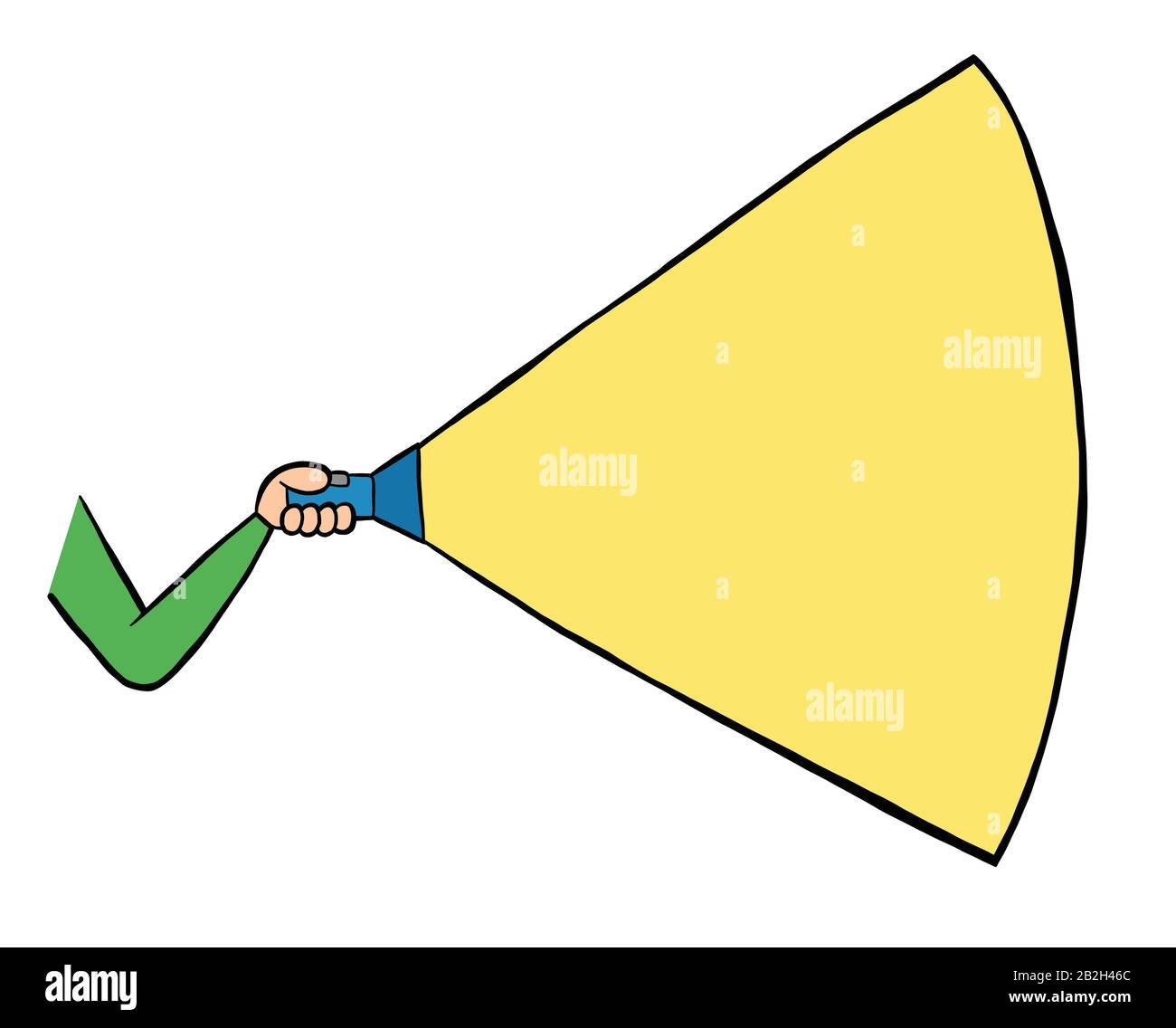 Vector hand drawn illustration of man with a flashlight. Black outlines ...