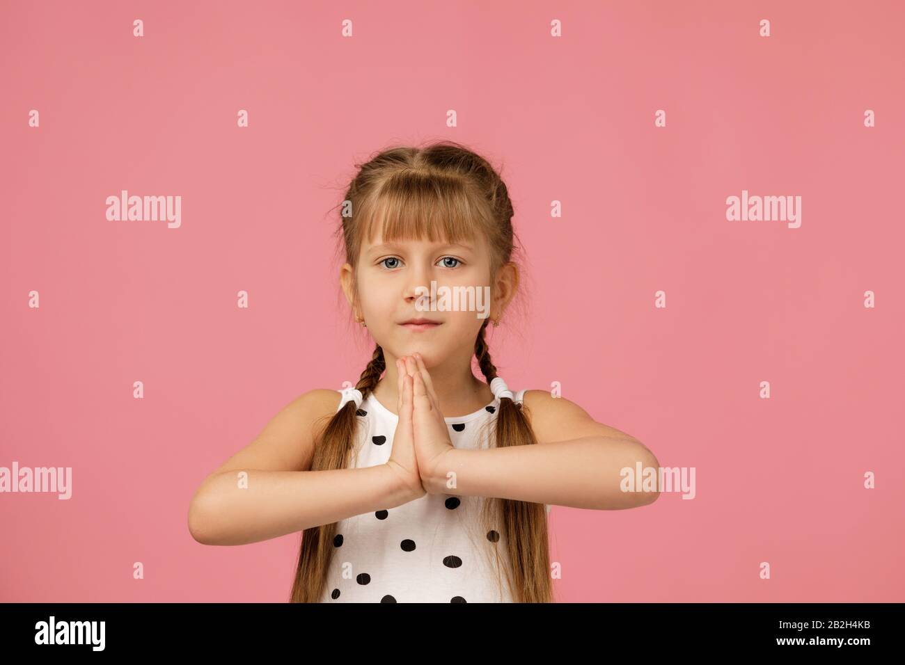 happy beautiful little girl asking for something. Dream come true. kid ...