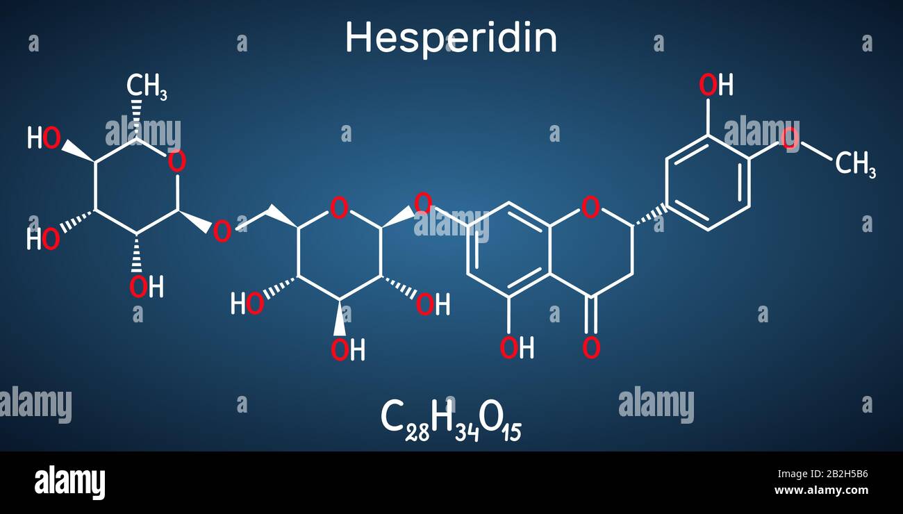 Hesperidin, C28H34O15, flavonoid molecule. It is flavanone glycoside ...