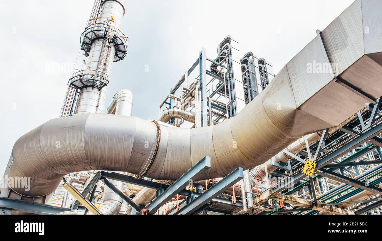 Industrial zone,The equipment of oil refining,Close-up of industrial ...