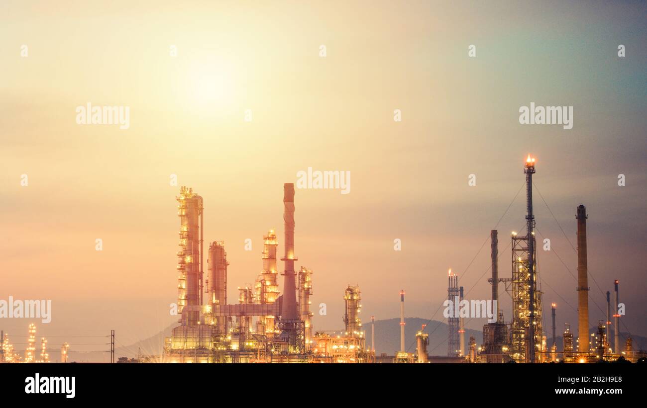 Aerial view oil refinery night background during twilight,Industrial ...