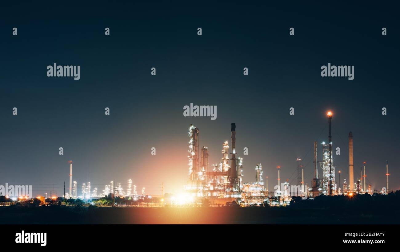 Aerial view oil refinery night background during twilight,Industrial ...