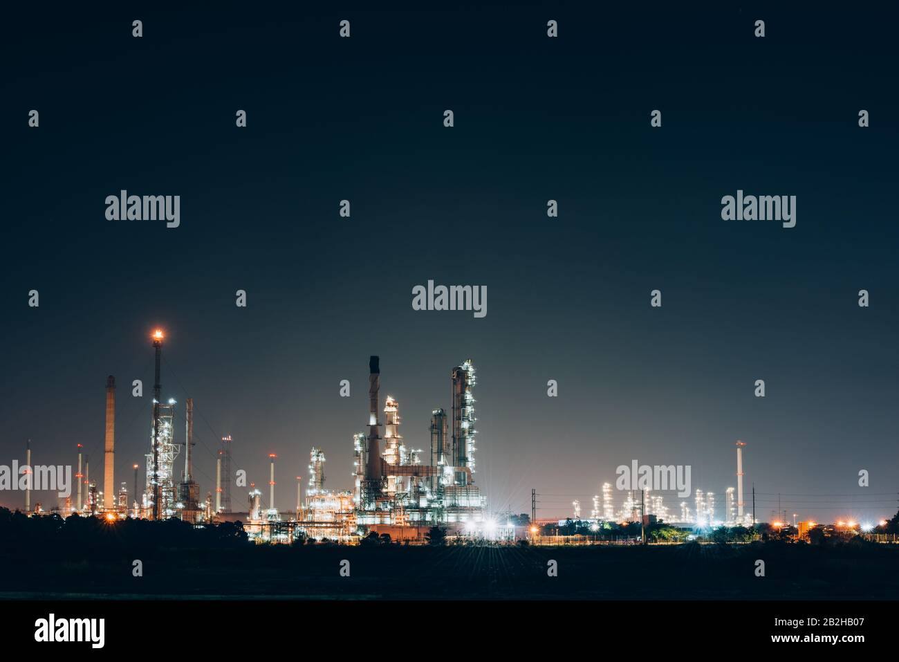Aerial view oil refinery night background during twilight,Industrial ...