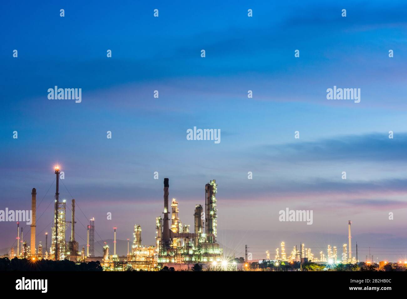 Aerial view oil refinery night background during twilight,Industrial ...