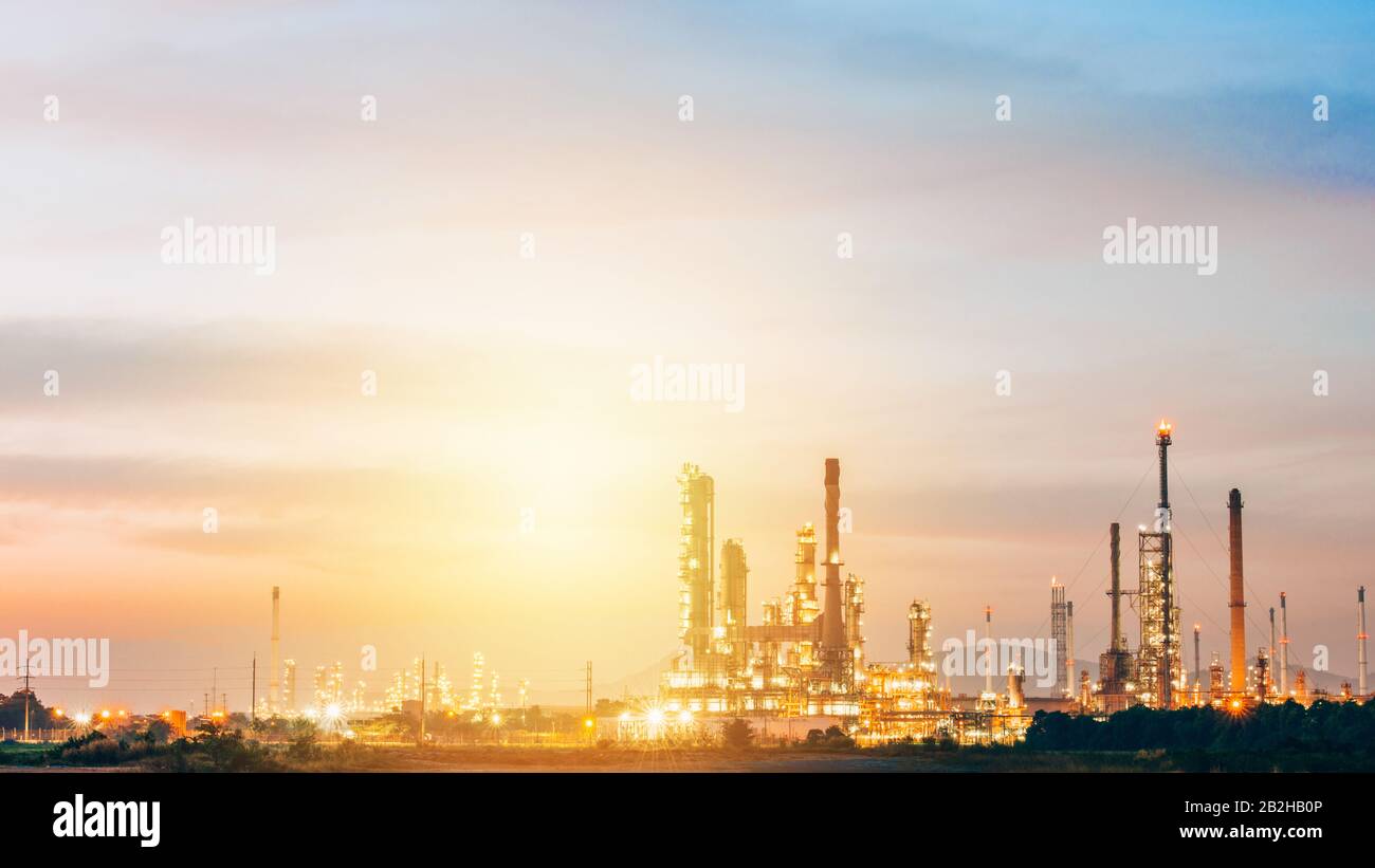 Aerial view oil refinery night background during twilight,Industrial ...