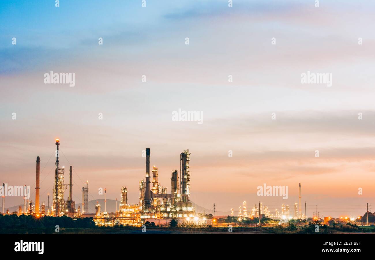 Aerial view oil refinery night background during twilight,Industrial ...